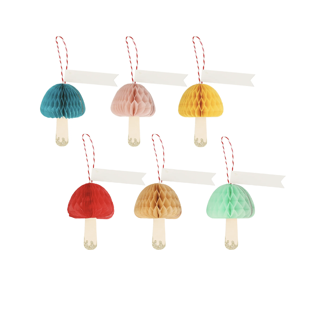 Meri Meri Honeycomb Mushroom Hanging Decoration Tags on DLK – Design ...