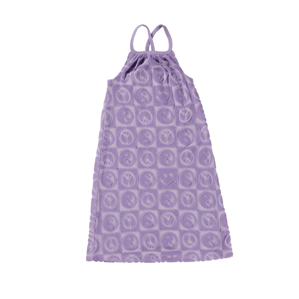 Girls Terry Smiley Face Dress in Purple on DLK – Design Life Kids
