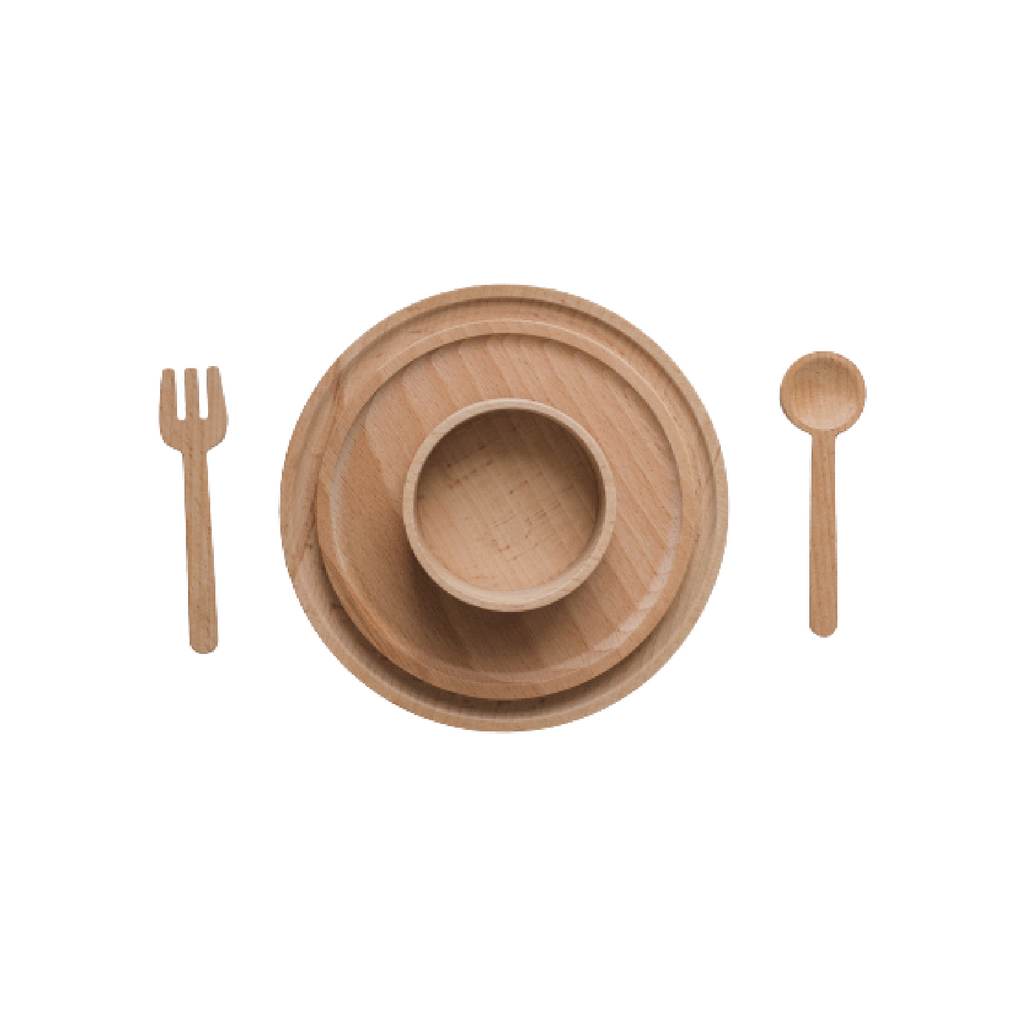 Wooden Play Food Plate Set on Design Life Kids