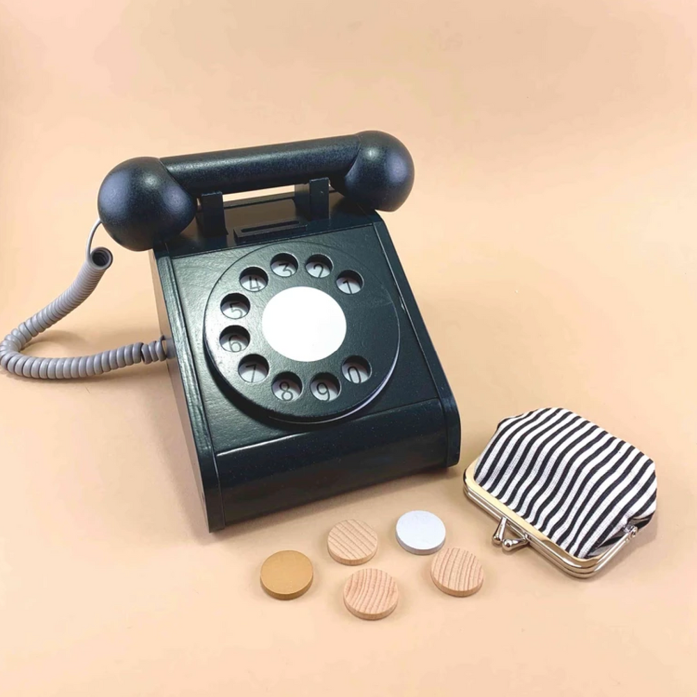 Retro Wooden Play Telephone Rotary Phone for Kids – Design Life Kids